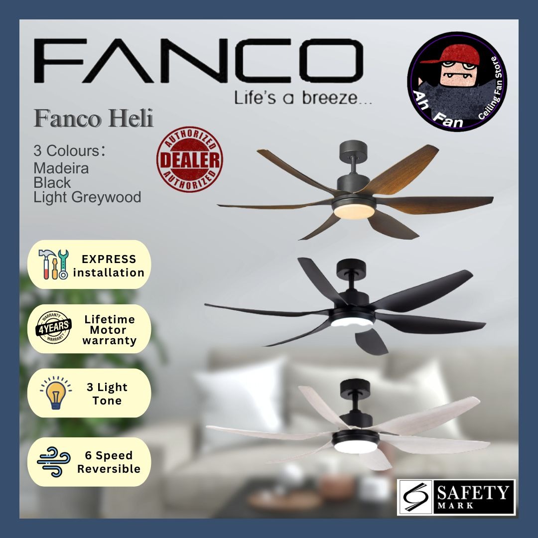 FANCO Heli / Heli Pro (56/66 inch) Ceiling Fan W 3 Tone LED Light Kit ...
