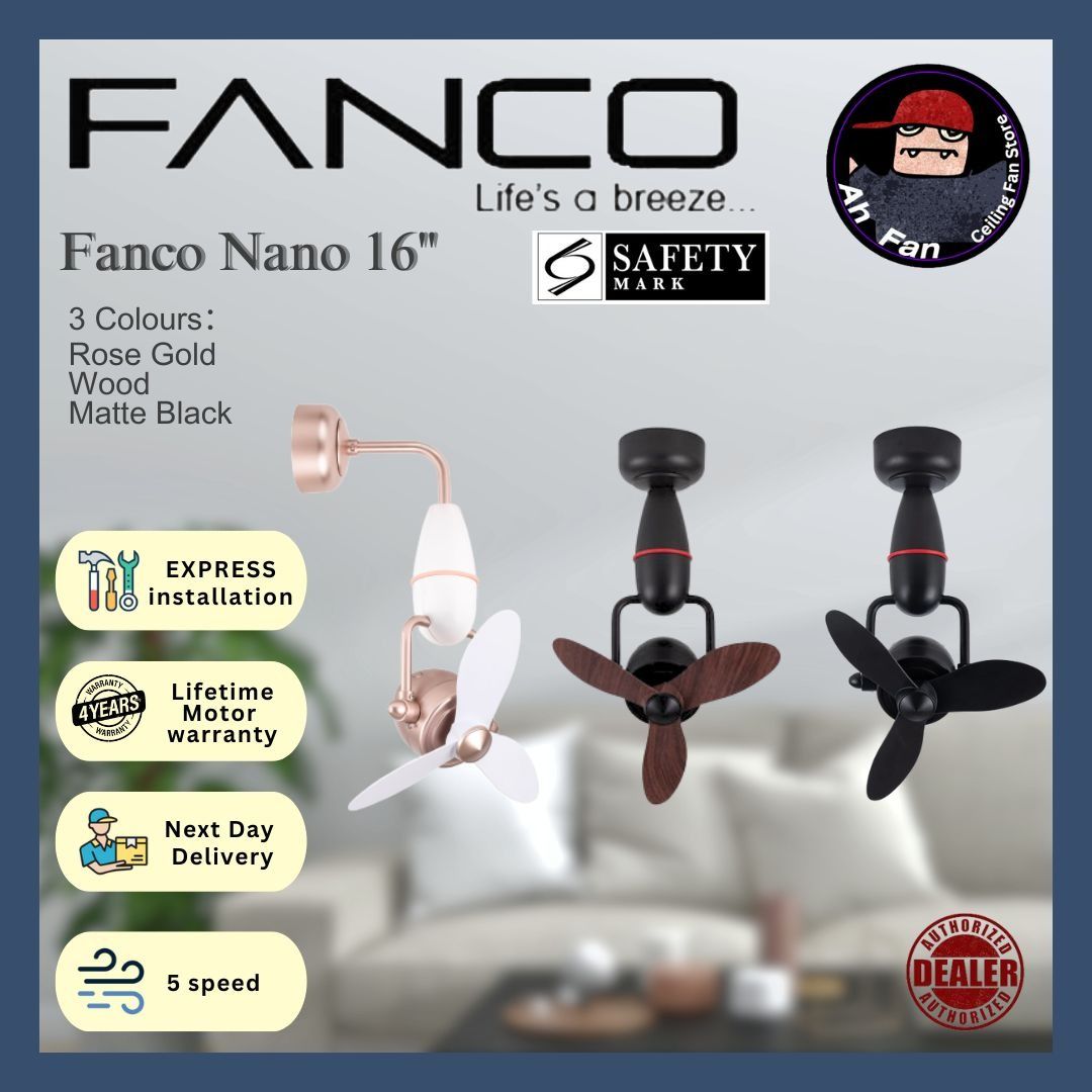 Fanco Nano 16 Inch Corner Fan W Wall And Ceiling Bracket, Furniture & Home Living, Lighting ...