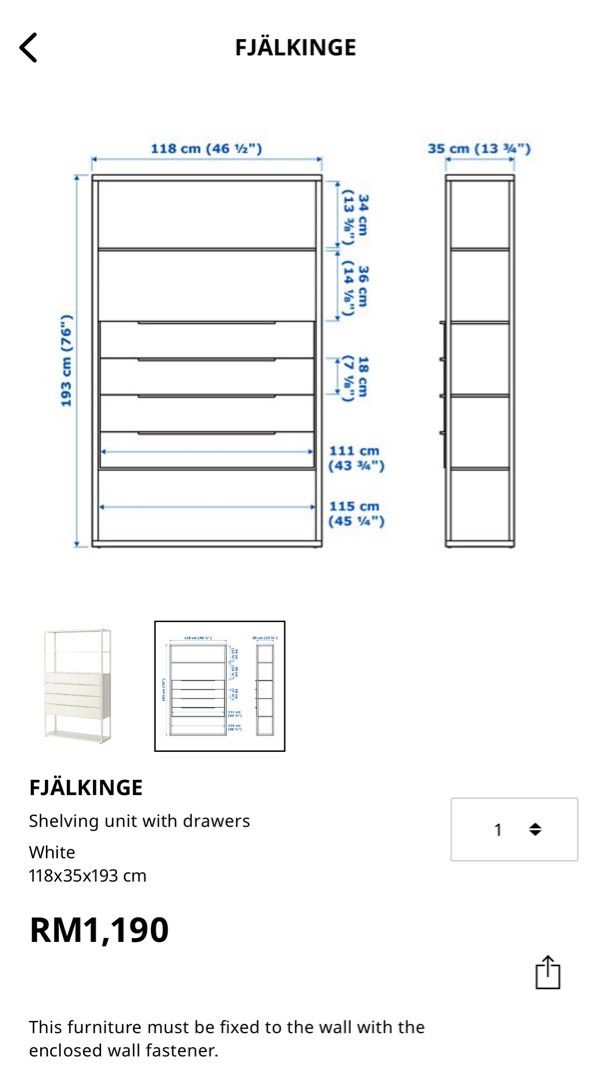 Ikea Fjalkinge Shelving unit with drawers, Furniture & Home Living ...