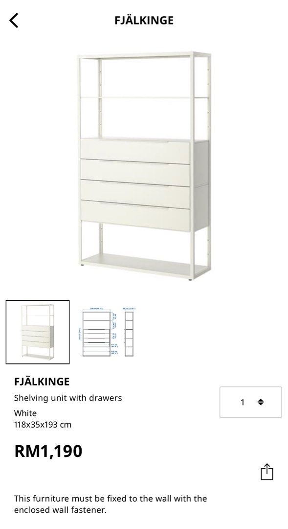 Ikea Fjalkinge Shelving unit with drawers, Furniture & Home Living ...