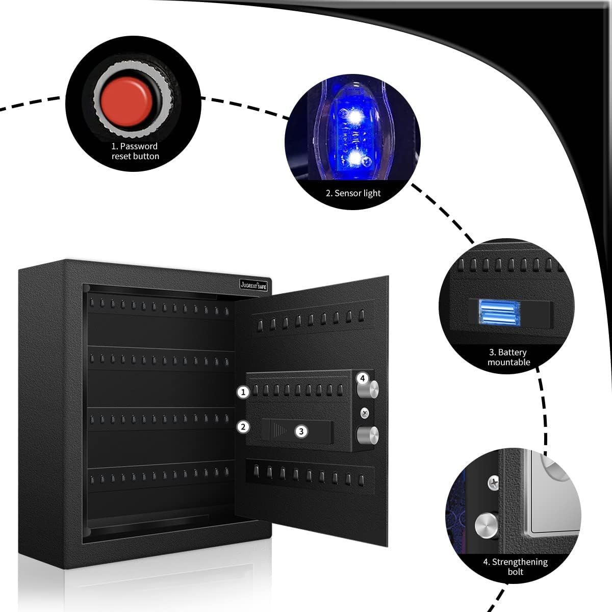 JUGREAT 80 Keys Cabinet Wall Safe with Induction Light,Electronic Key ...