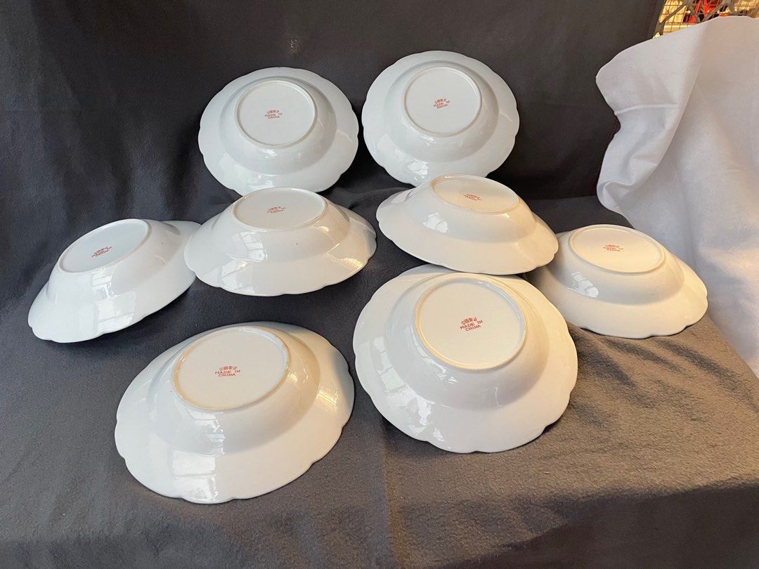 8 Large Bunga Kangkung gold rim deep plates (free 1 plate), Hobbies ...