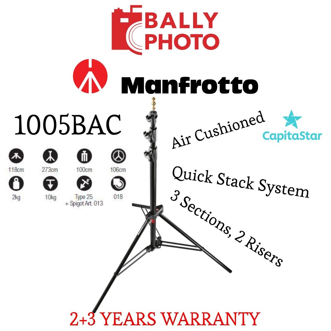 Manfrotto 1005BAC Alu Ranker Air-Cushioned Light Stand Quick Stack Lightstand, Photography ...