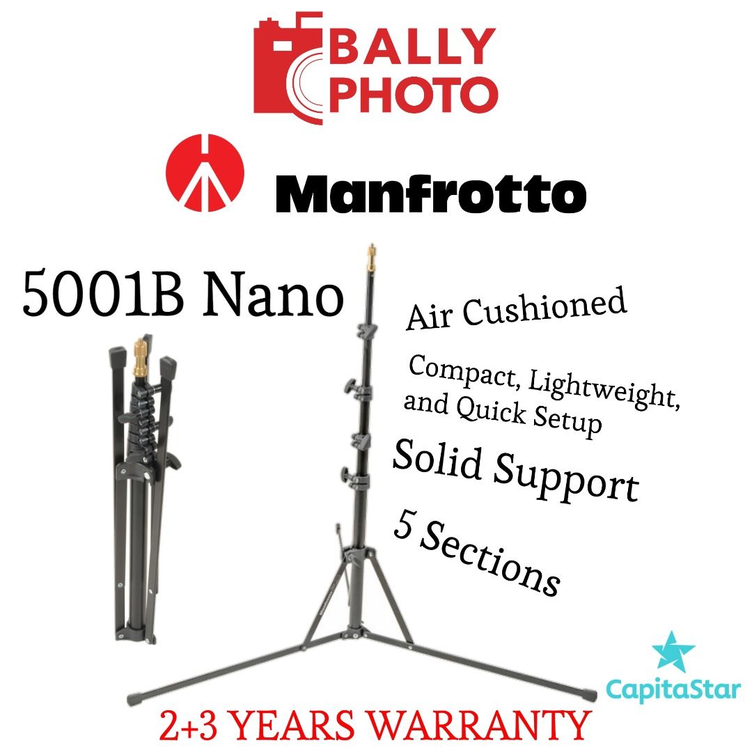 Manfrotto 5001B Nano Light Stand 5 Section compact Lightstand, Photography, Photography ...
