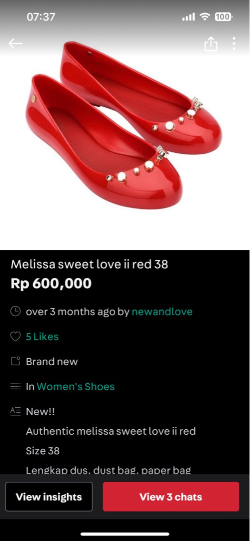 Melissa red new, Fesyen Wanita, Sepatu di Carousell