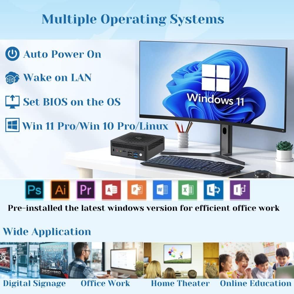 Mini PC Fanless Desktop Mini Computer Windows 11 Pro Micro PC Pentium ...