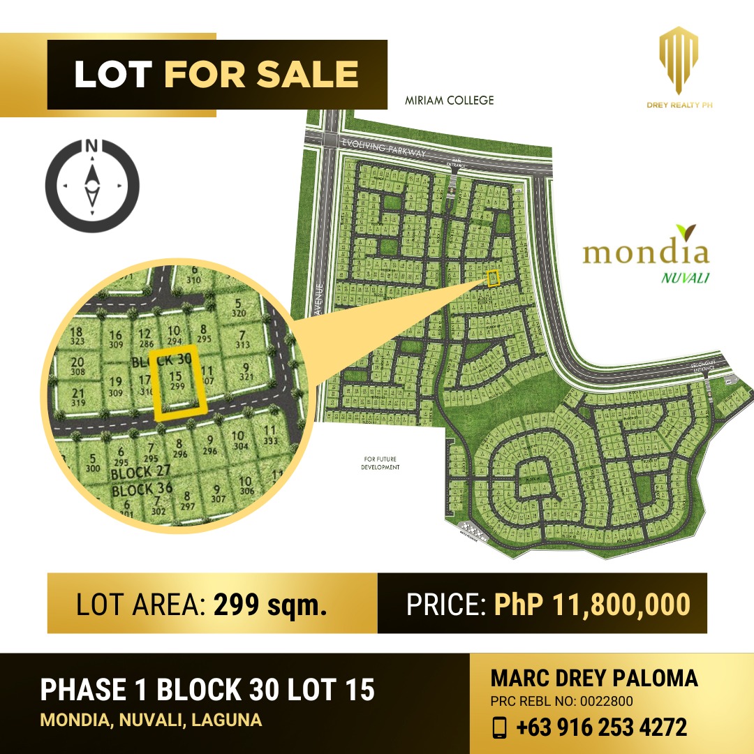 Mondia Lot at 299 SQM Lot Area in Phase 1 Nuvali Laguna For Sale ...