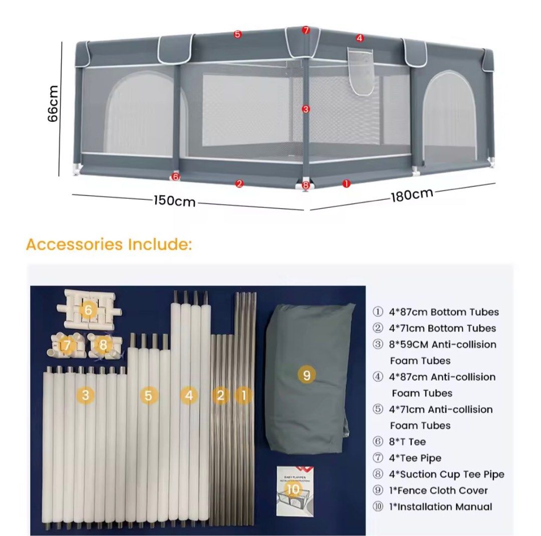 Orzbow Large Baby Playpen with Anti Slip Base Sturdy Playground Safety ...