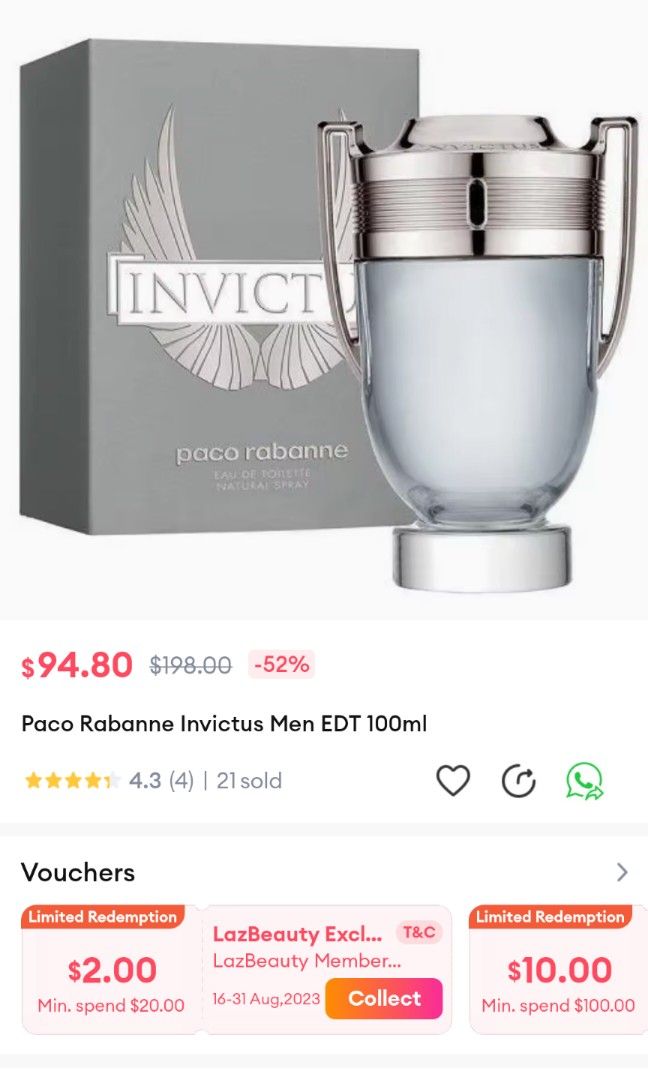 Paco Rabanne Invictus EDT (BNIB), Beauty & Personal Care, Fragrance ...