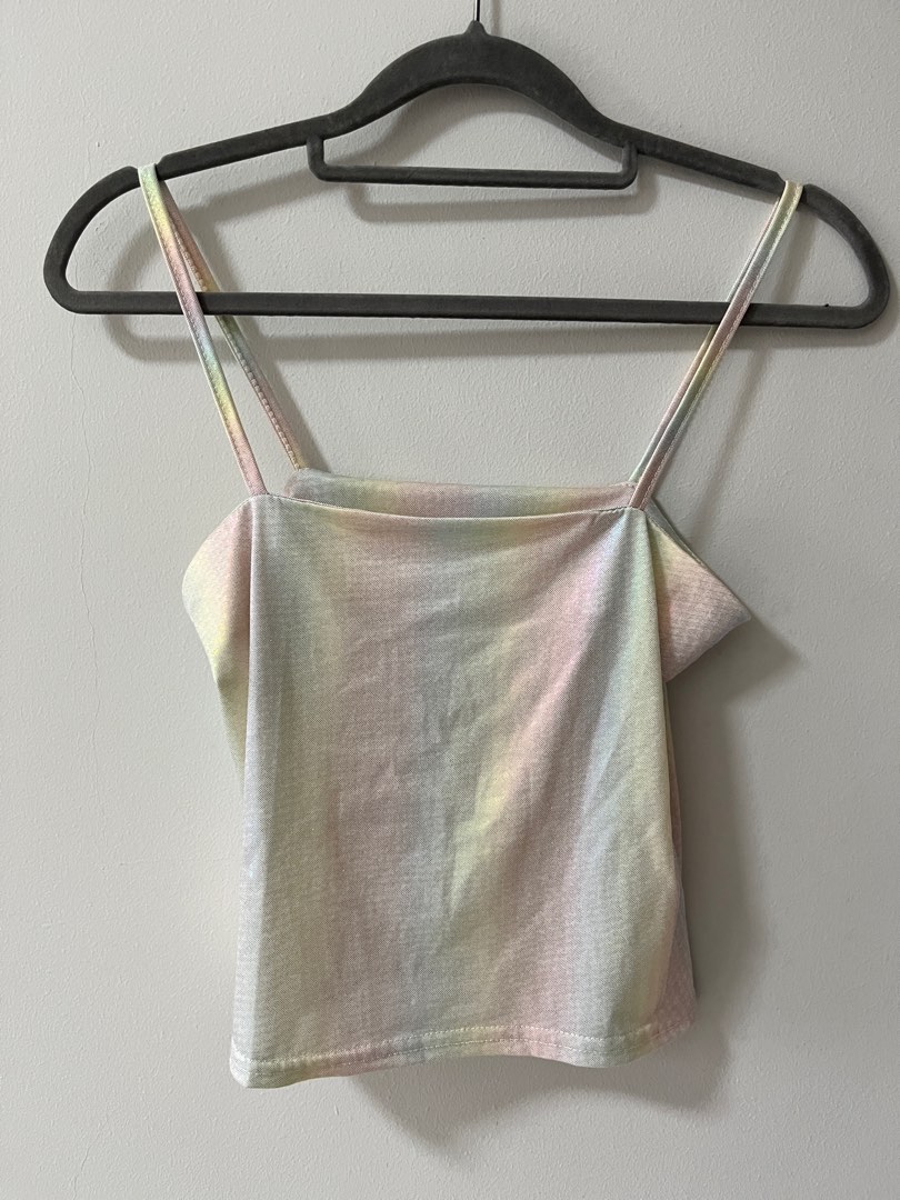Pastel rainbow iridescent holographic shiny cropped tank top, Women's ...
