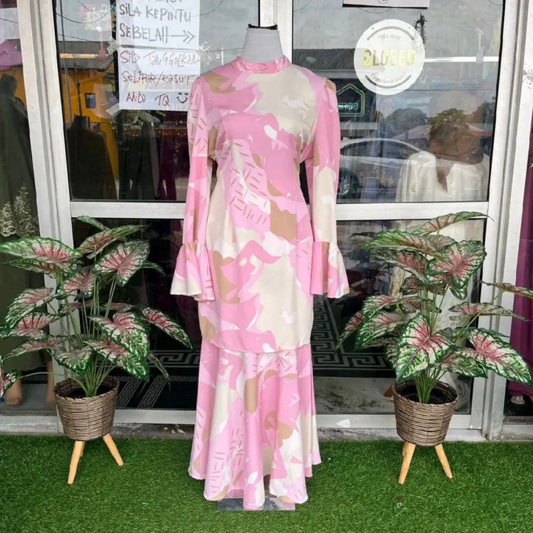 Plus Size Baju Kurung Peplum Saloma Style Blouse Skirt Pink Office ...