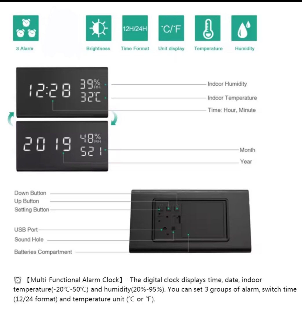 Sleek Wooden Digital Clock, TV & Home Appliances, Other Home Appliances ...