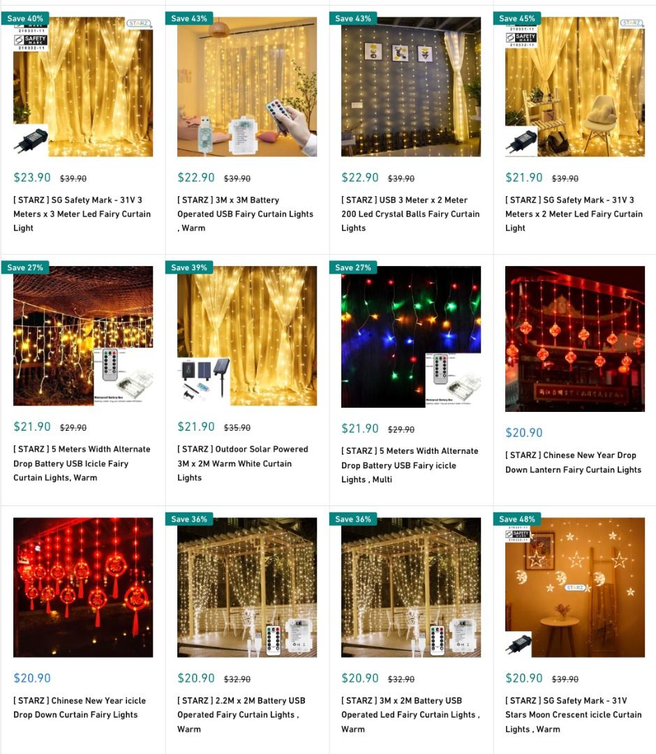 [STARZ] Curtain Fairy Lights 31v 3meter width (1meter or 2meter or ...