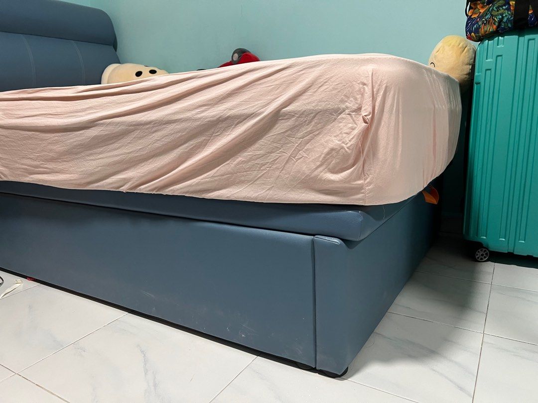 Super Single Blue Storage Bed (Price Negotiable), Furniture & Home ...