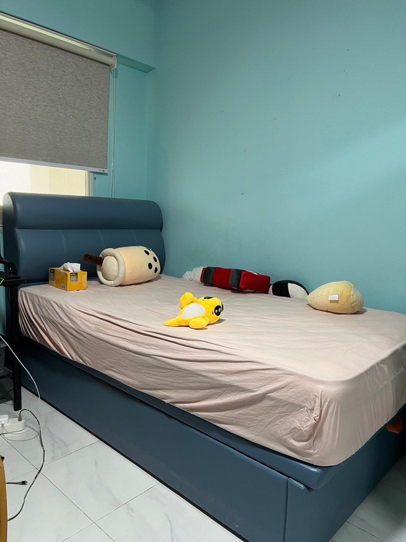 Super Single Blue Storage Bed (Price Negotiable), Furniture & Home ...