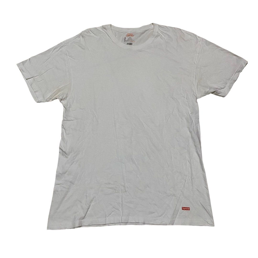 Supreme hanes blank white tee, Fesyen Pria, Pakaian , Atasan di Carousell