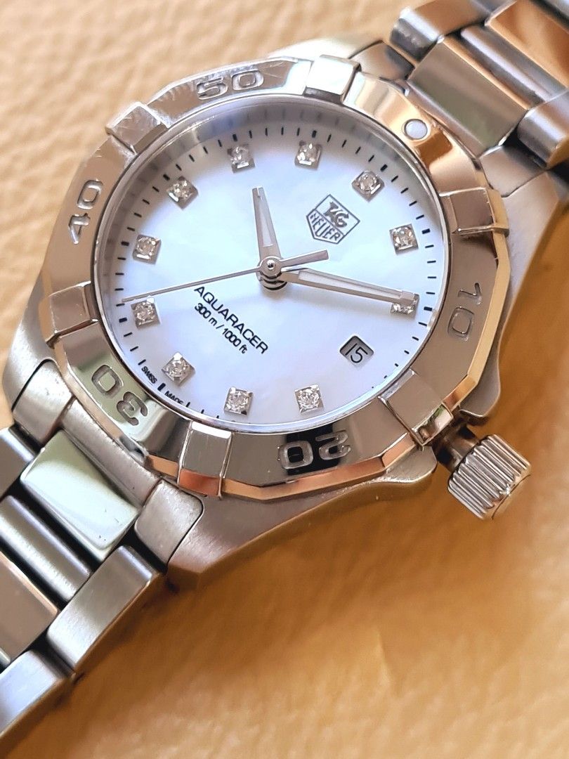 Tag Heuer Aquaracer Diamonds White Mother of Pearl Dial Date Steel ...