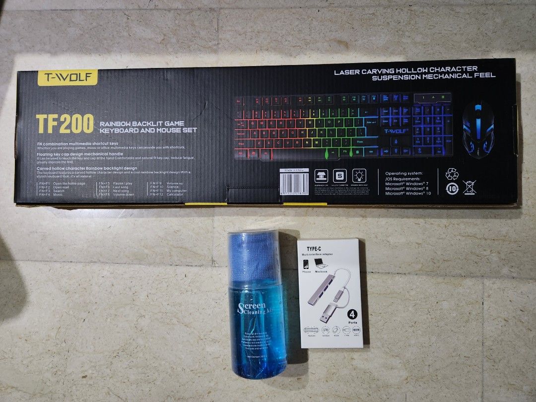 TF200 rainbow blacklit game keyboard and mouse set, Computers & Tech ...