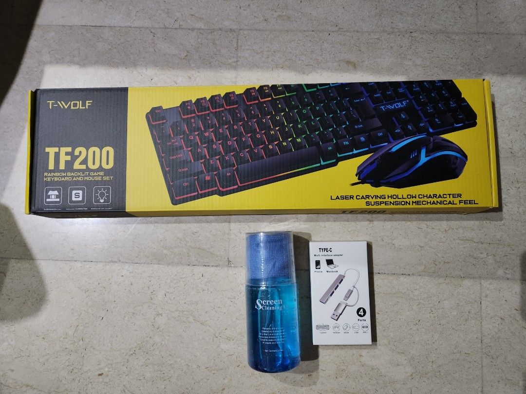 TF200 rainbow blacklit game keyboard and mouse set, Computers & Tech ...
