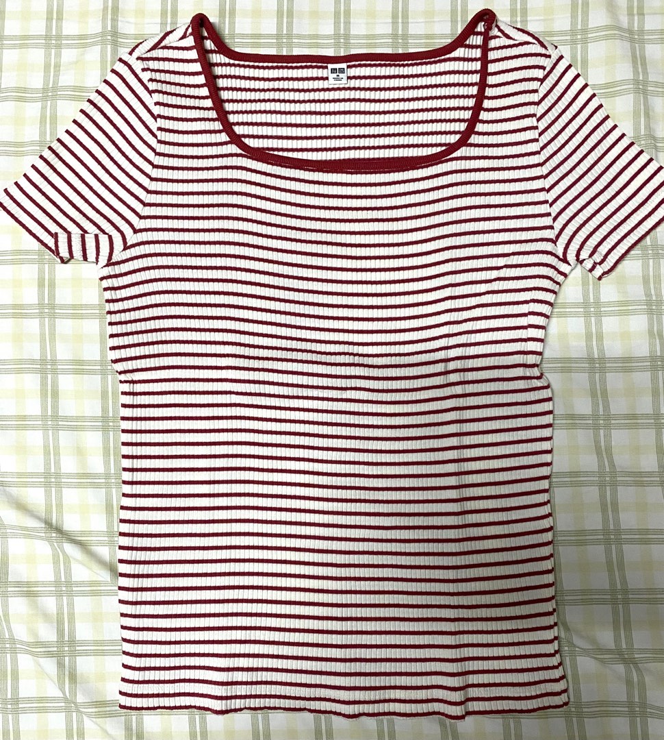 Uniqlo Red White Stripes (M), Women's Fashion, Tops, Shirts on Carousell