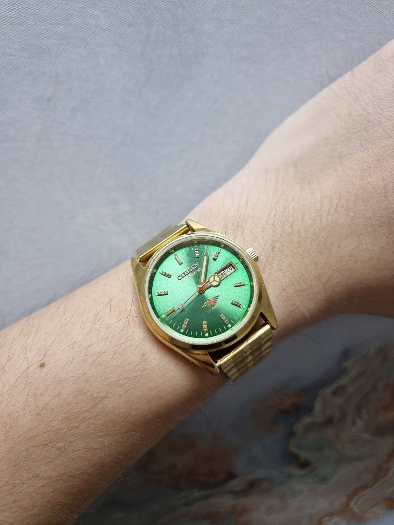 Vintage Citizen Gold Watch Green Sunburst Dial, Men's Fashion, Watches ...