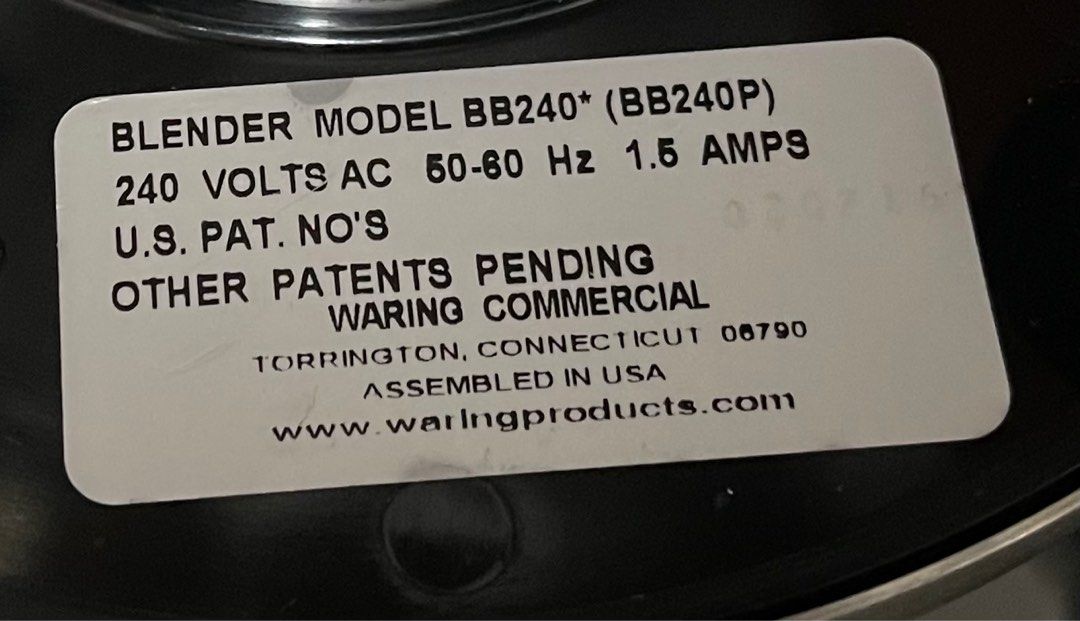 Warning Commercial Bar Blender Model BB240, TV & Home Appliances ...