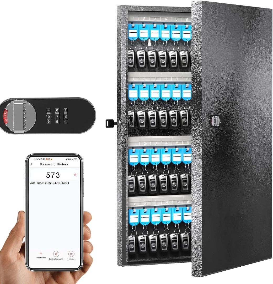 WeHere Key Lock Box (96 Keys), Key Cabinet Wall Mount with 96 Key Tags ...