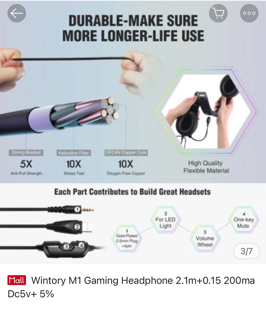 Wintory M1 RGB gaming headset w/mic, Audio, Headphones & Headsets on ...