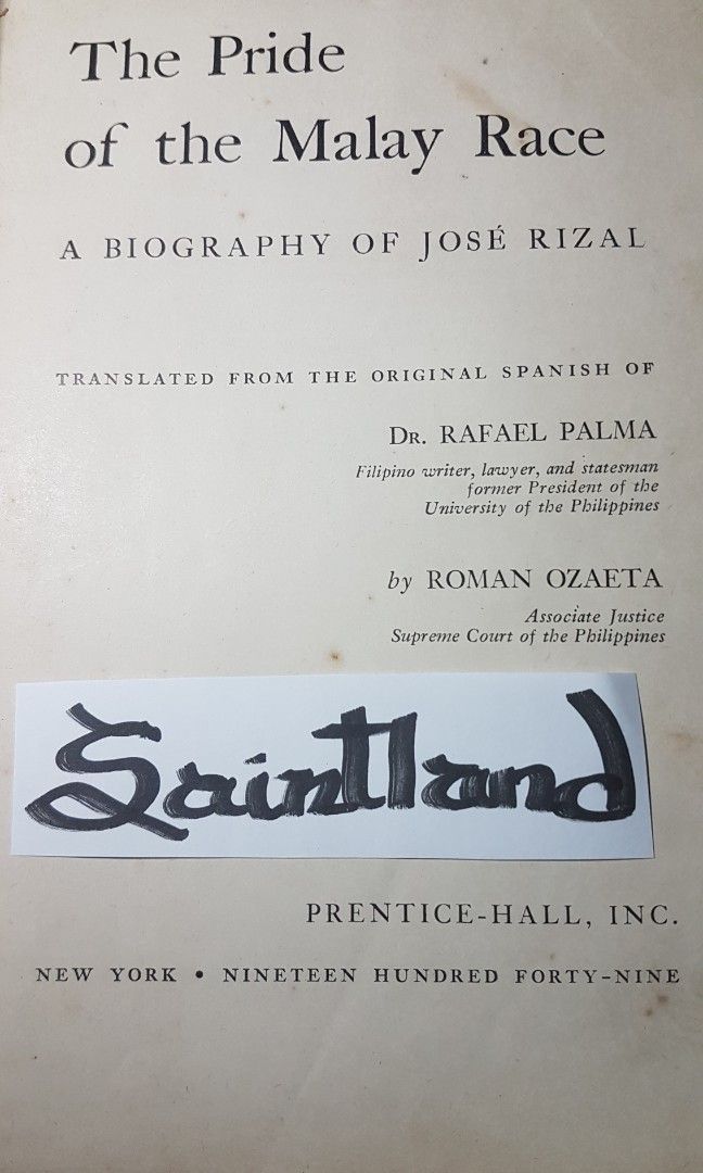 1949 The Pride of The Malay Race JOSE RIZAL Biography by Dr. Rafael ...