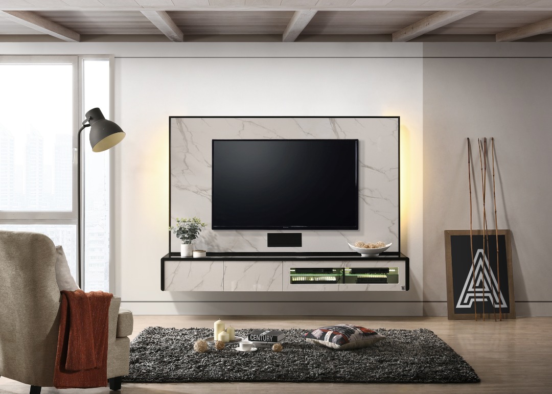 (7FT -10FT) TV FEATURE WALL +TV CONSOLE WITH CABINET, Furniture & Home ...