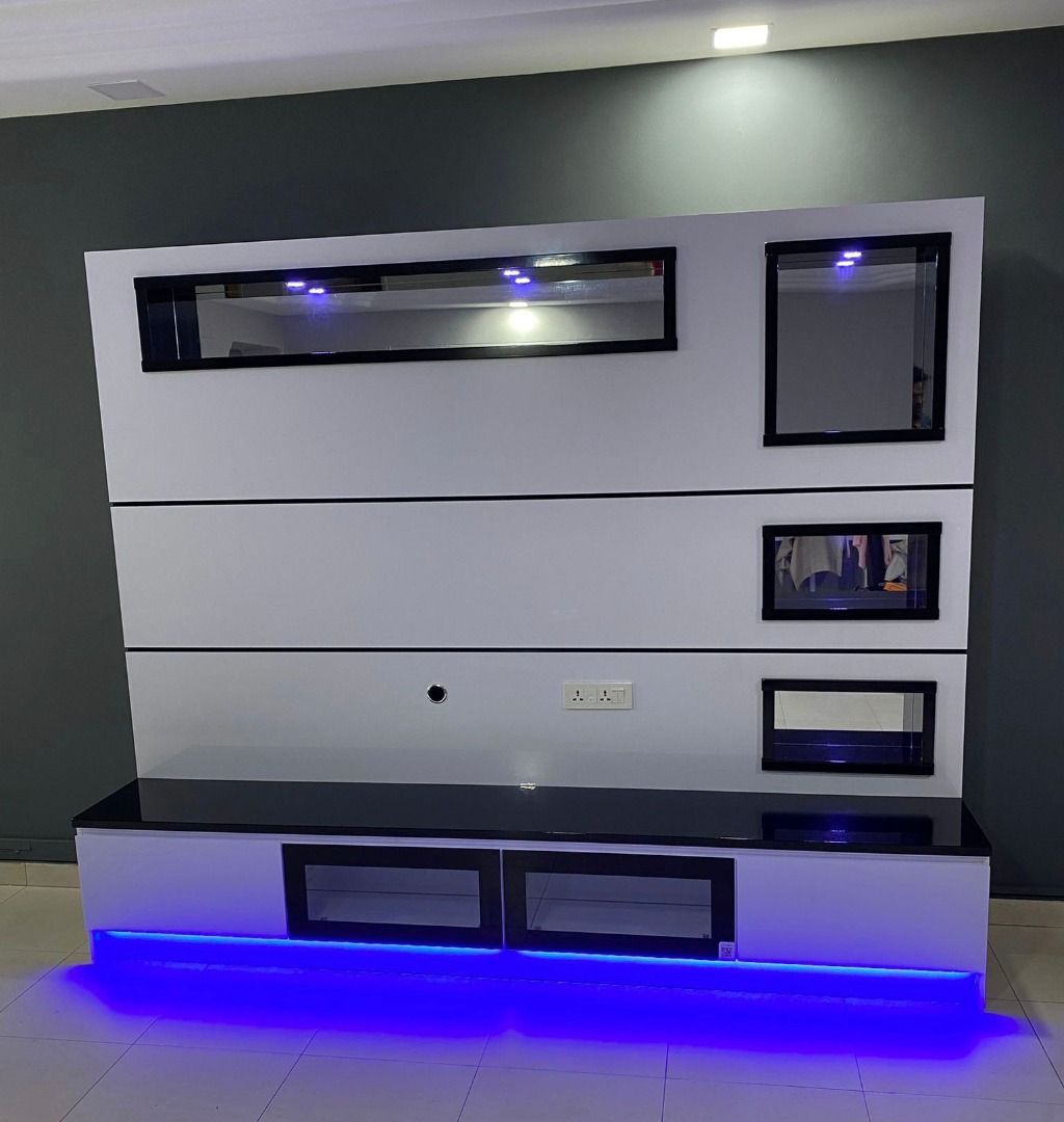 8FT TV FEATURE WALL + TV CONSOLE WITH CABINETS, Furniture & Home Living ...