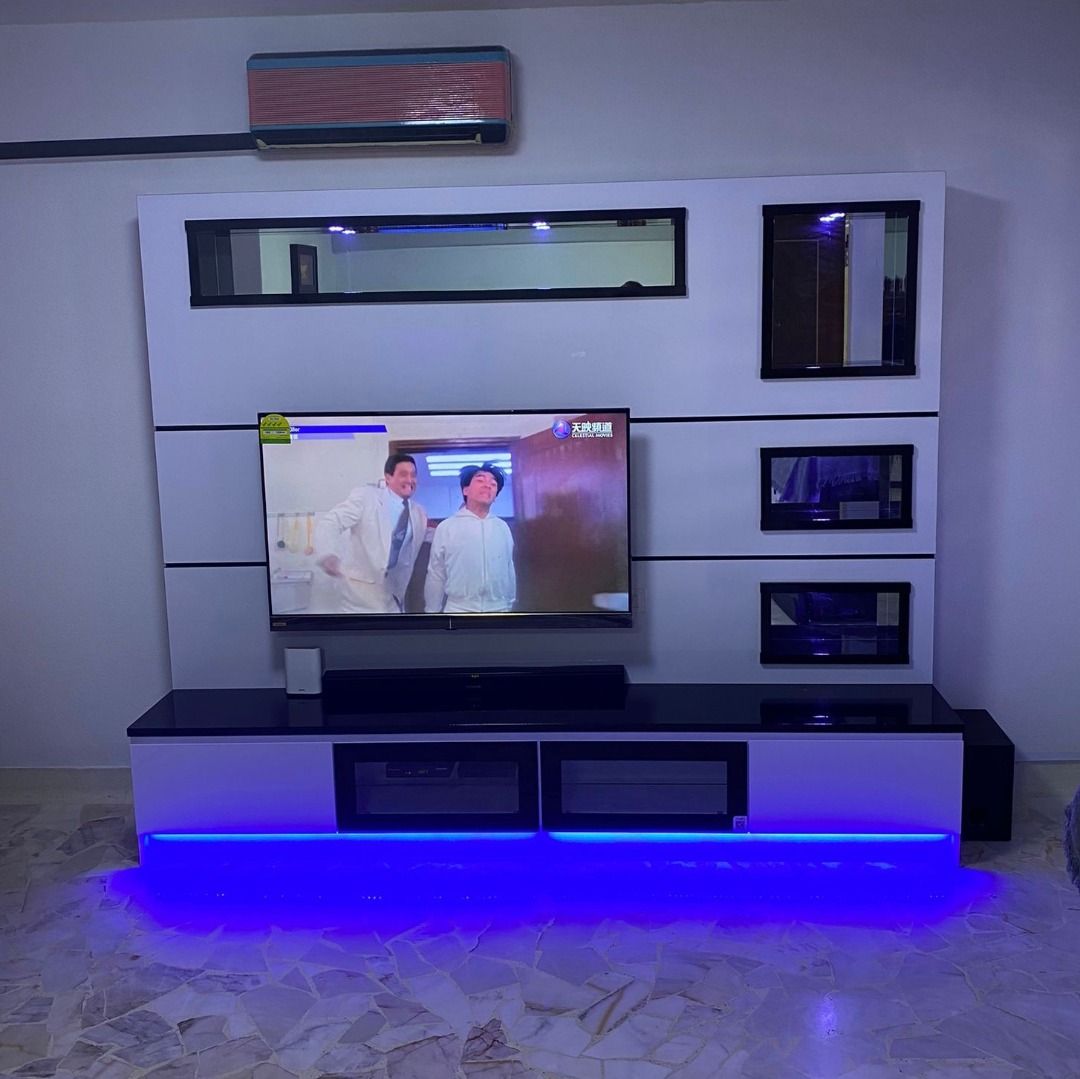 8FT TV FEATURE WALL + TV CONSOLE WITH CABINETS, Furniture & Home Living ...