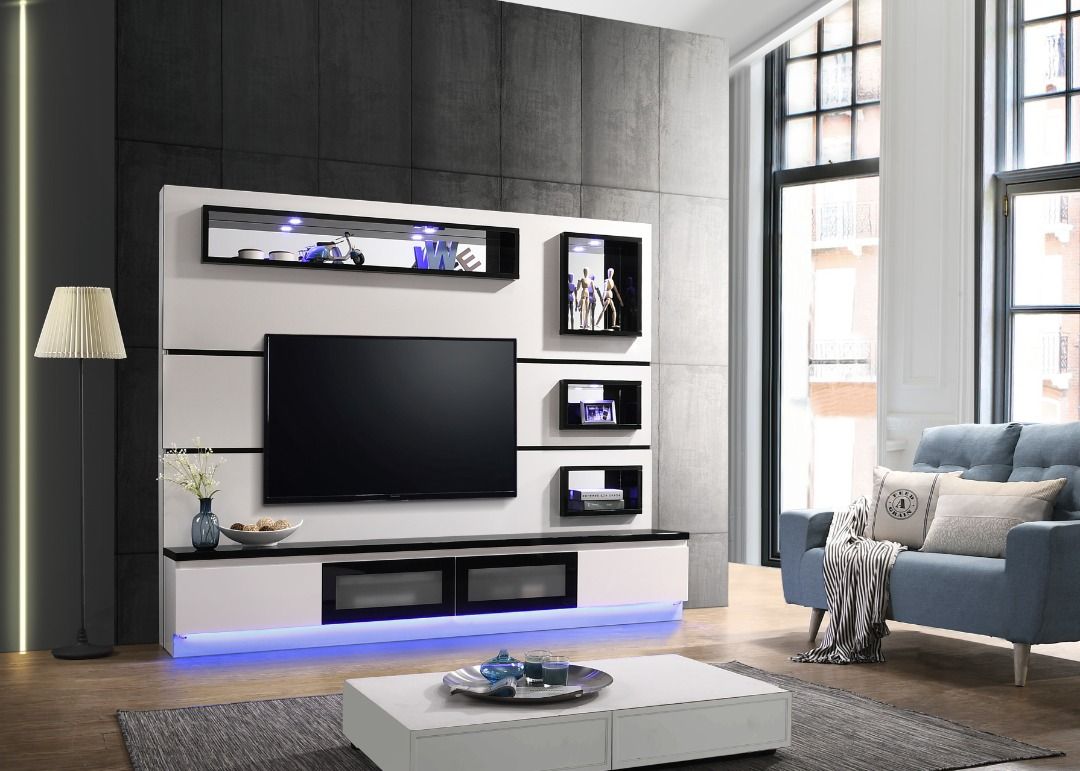 8FT TV FEATURE WALL + TV CONSOLE WITH CABINETS, Furniture & Home Living ...
