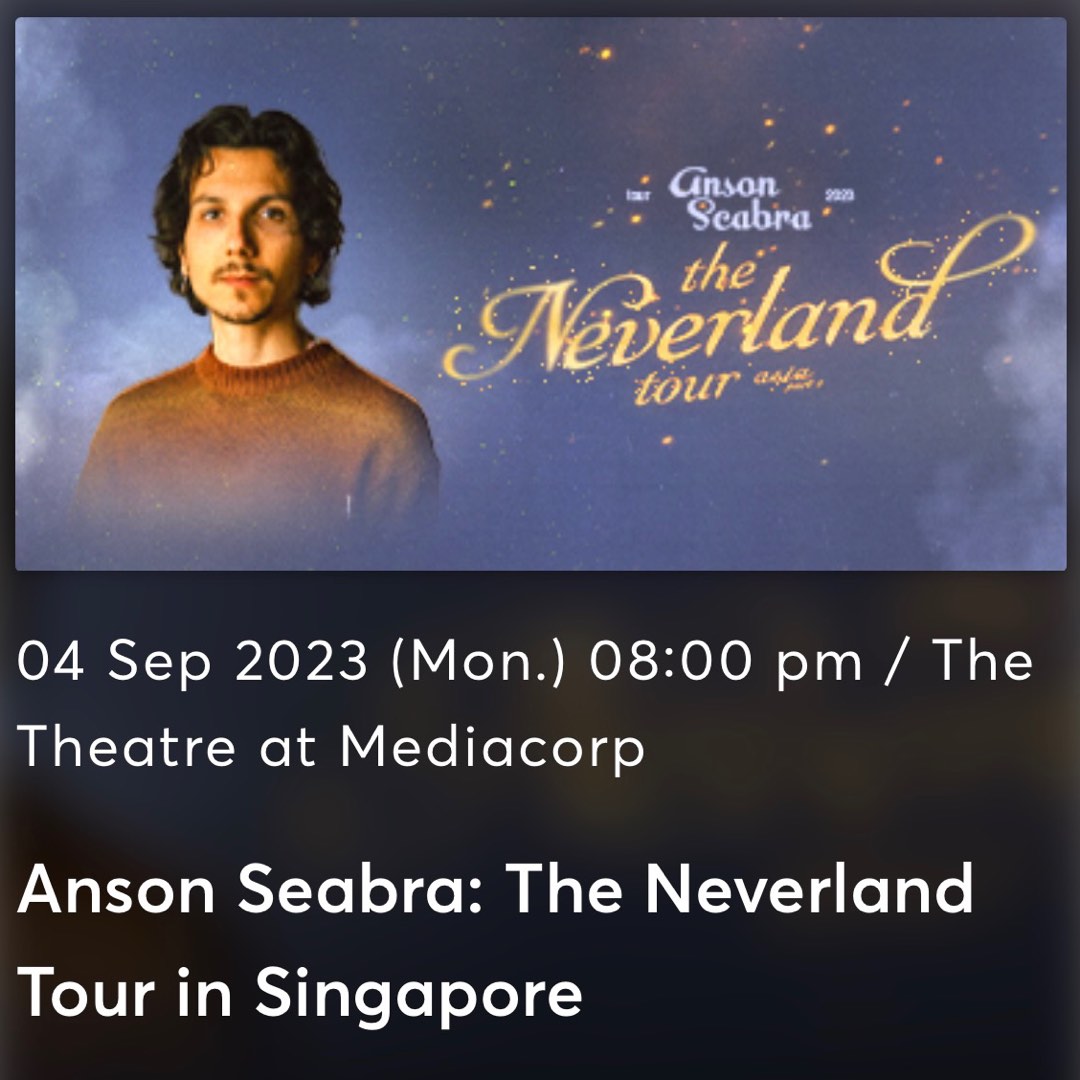 Anson Seabra Cat 2 concert tickets the Neverland tour, Tickets ...