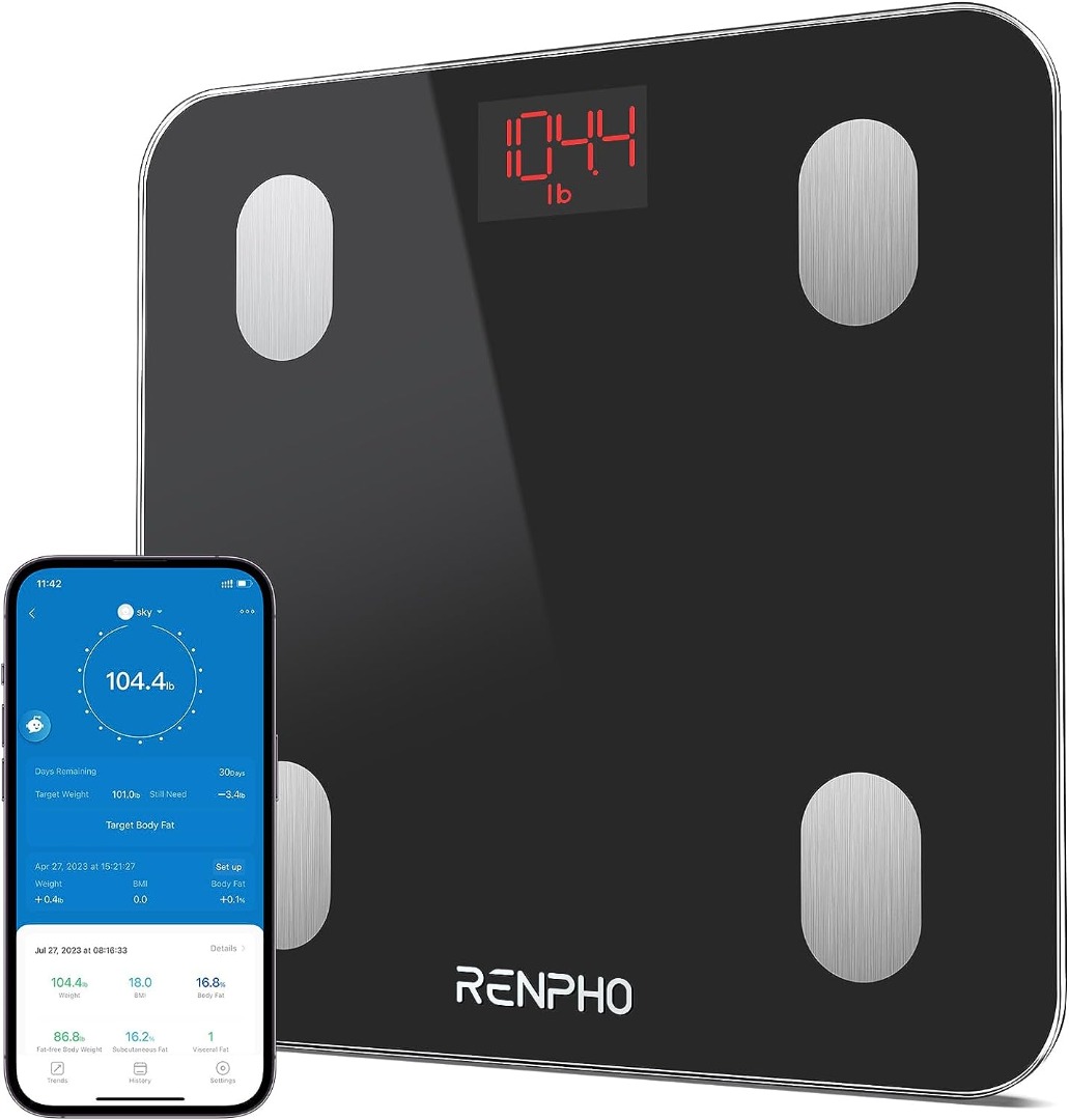 Bluetooth Body Fat Scale, RENPHO Digital Smart Bathroom Weight Scales ...