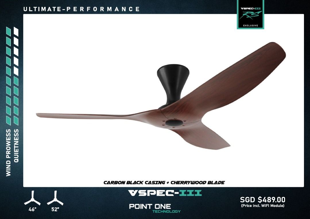 Ceiling Fan PO Vortex Smart DC Motor 46' 52" Strong Wind, Furniture ...