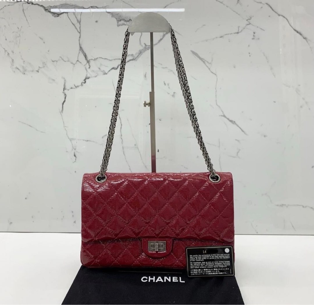 Chanel 255 28CM Patent Reissue Flap in Red RHW Series 14 on Carousell