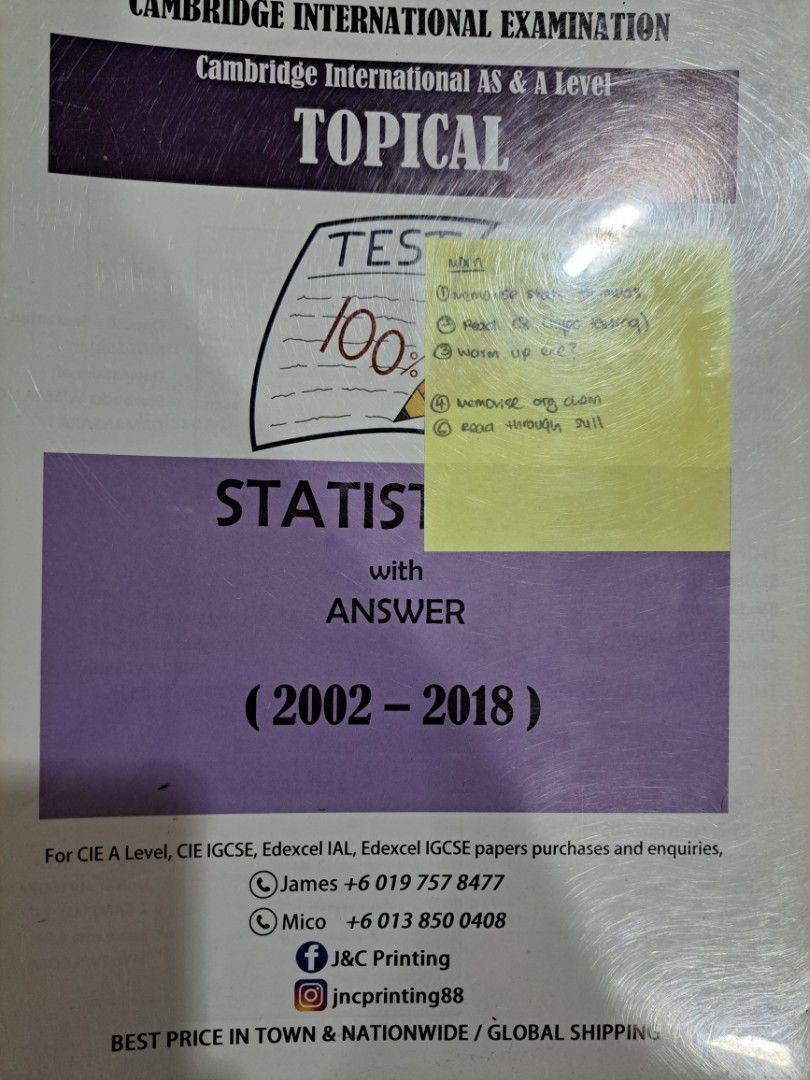 CIE A levels Statistics 2 Topical Past year paper, Hobbies & Toys ...