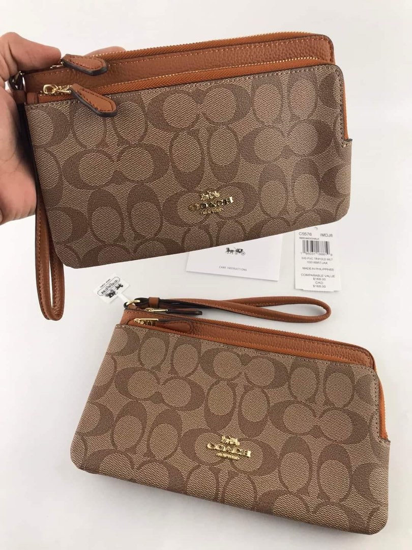 Coach New Double Zip Brown and Mono Wallet on Carousell