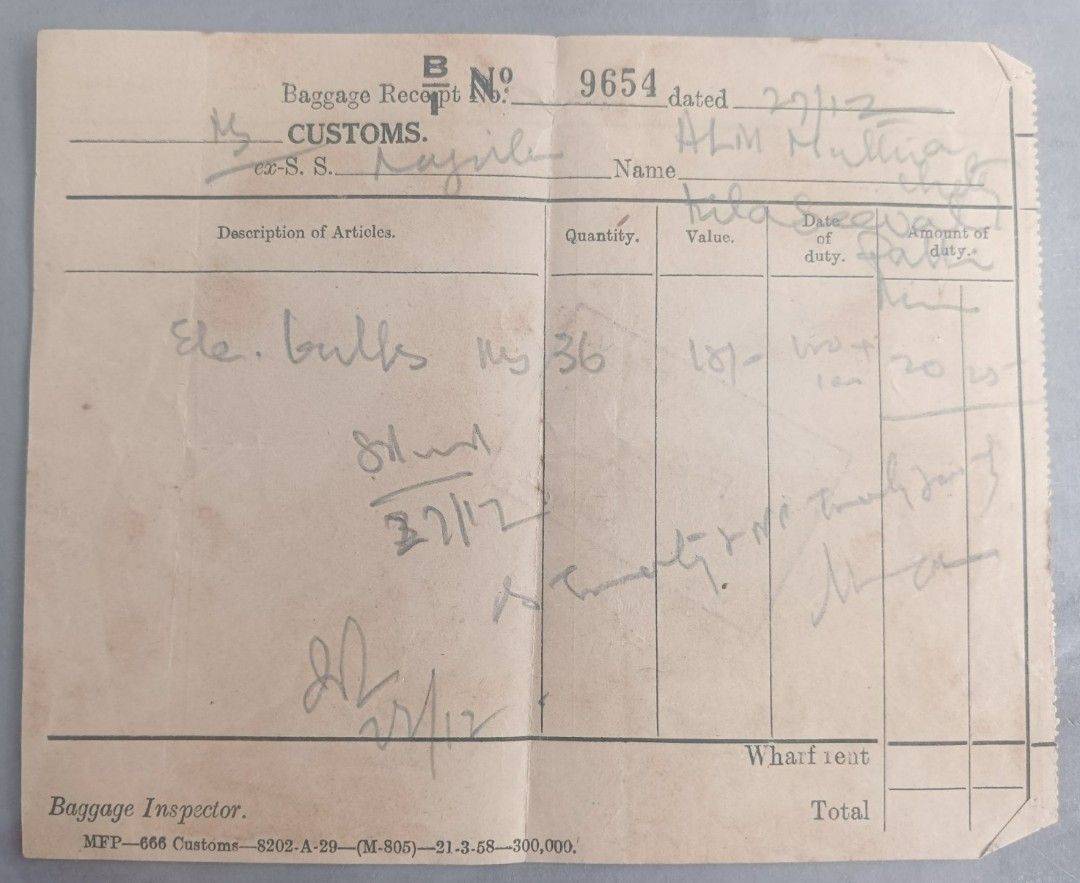 CUSTOMS BAGGAGE RECEIPT 1958 , BRITISH INCOME TAX RELIEF , BARGAIN ...