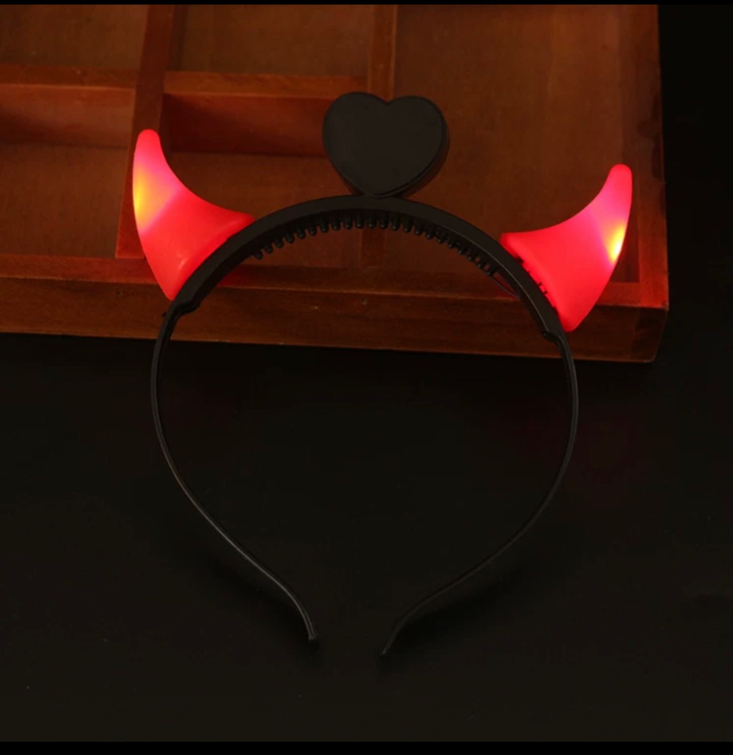 Devil horn led red lighted up horns halloween prop hairband, Hobbies ...