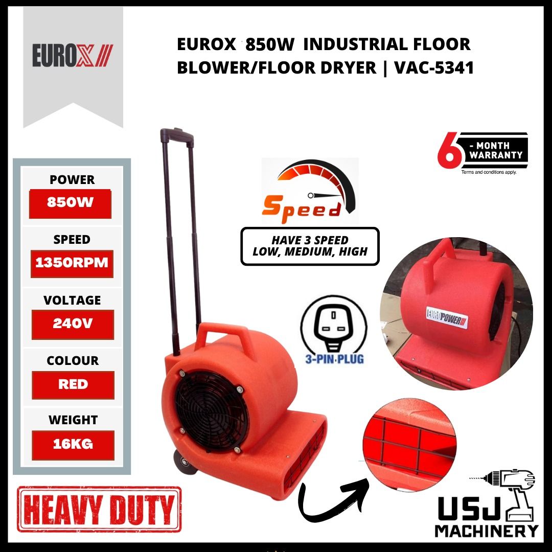 EUROPOWER 850W Industrial Floor Dryer Fan Blower C/W Handle VAC5341 | 6 ...