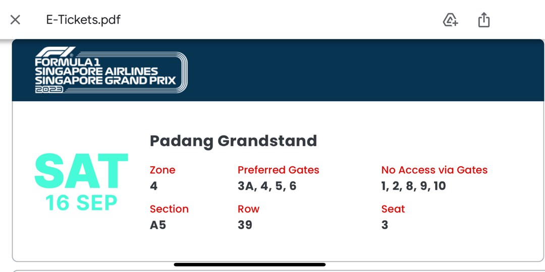 F1 Padang Grandstand Saturday 16 Sep, Tickets & Vouchers, Event Tickets ...
