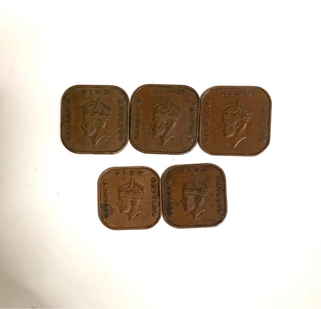 Full set King George VI Malaya 1 Cent Square Coin 1939- 1945, Hobbies ...