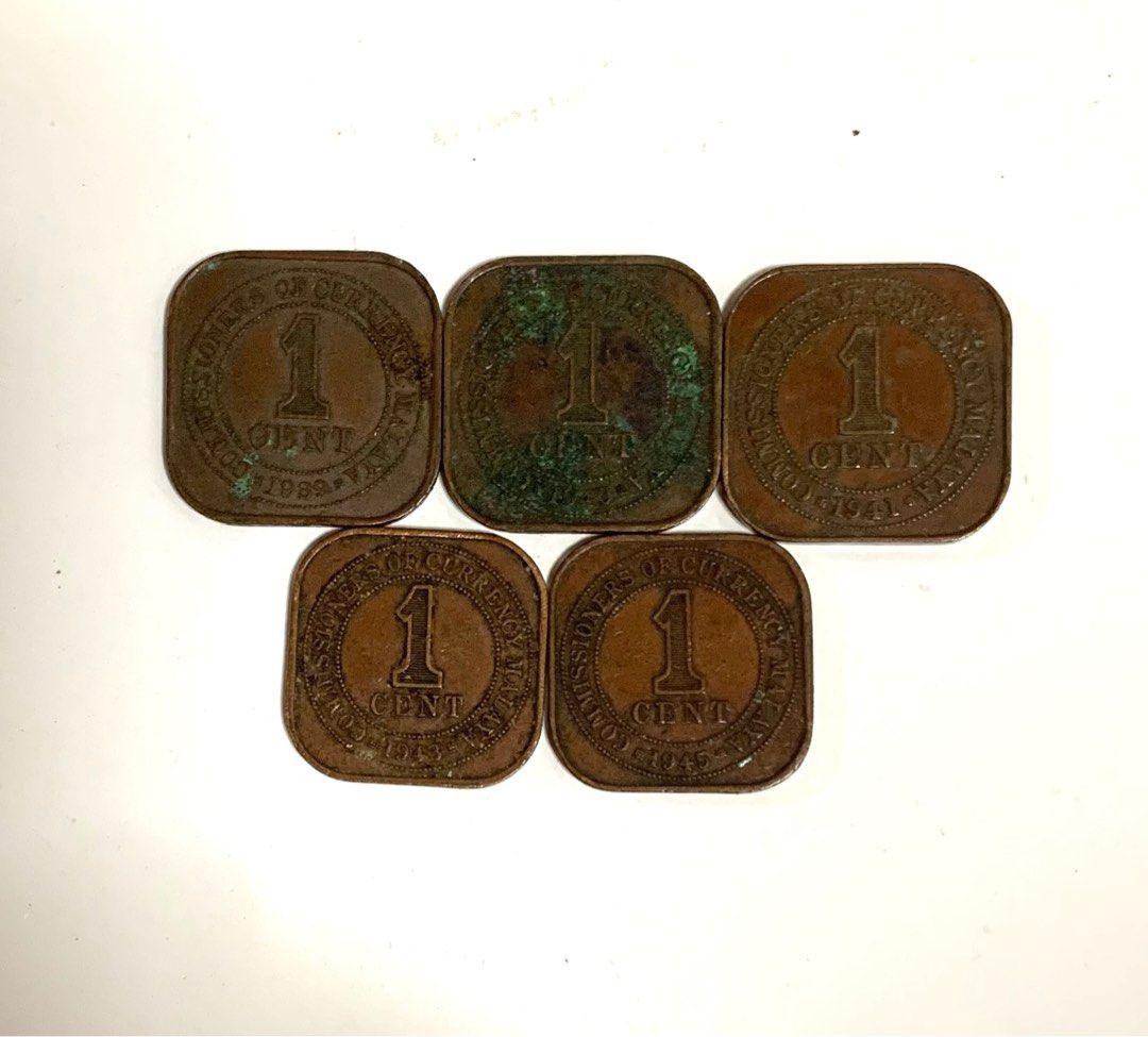 Full set King George VI Malaya 1 Cent Square Coin 1939- 1945, Hobbies ...
