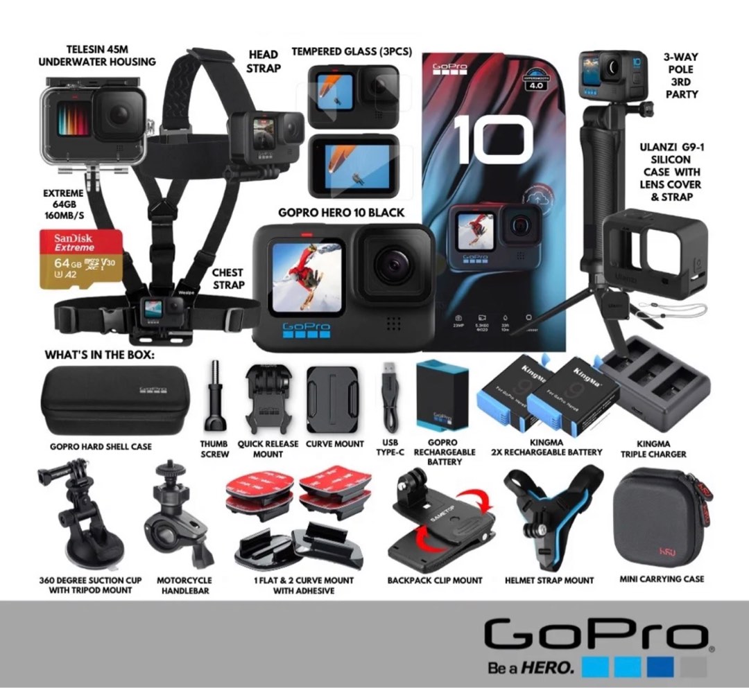 GoPro Hero 10 Bundle, Photography, Video Cameras on Carousell