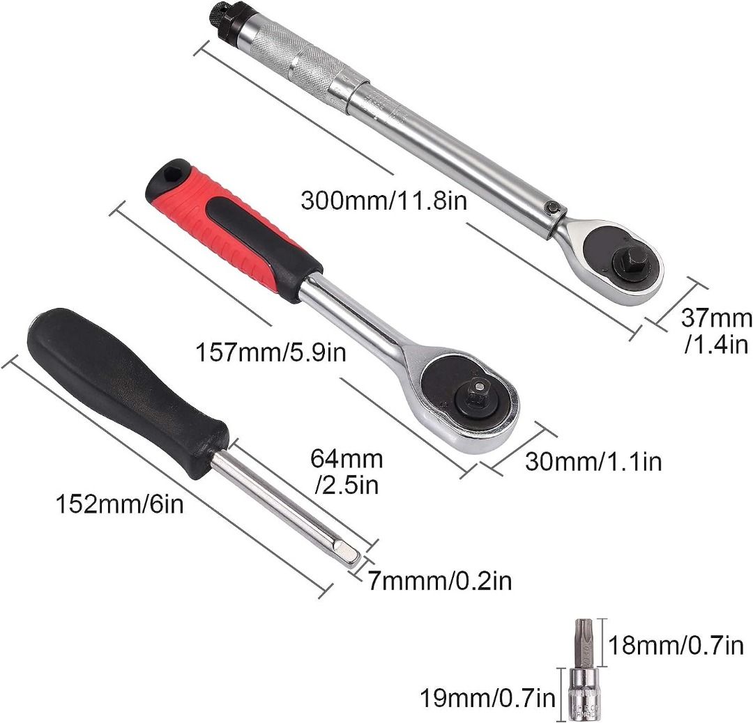 Justech 3/8" Torque Wrench 19-110Nm + 46 Pieces Socket Wrench Set 1/4 ...