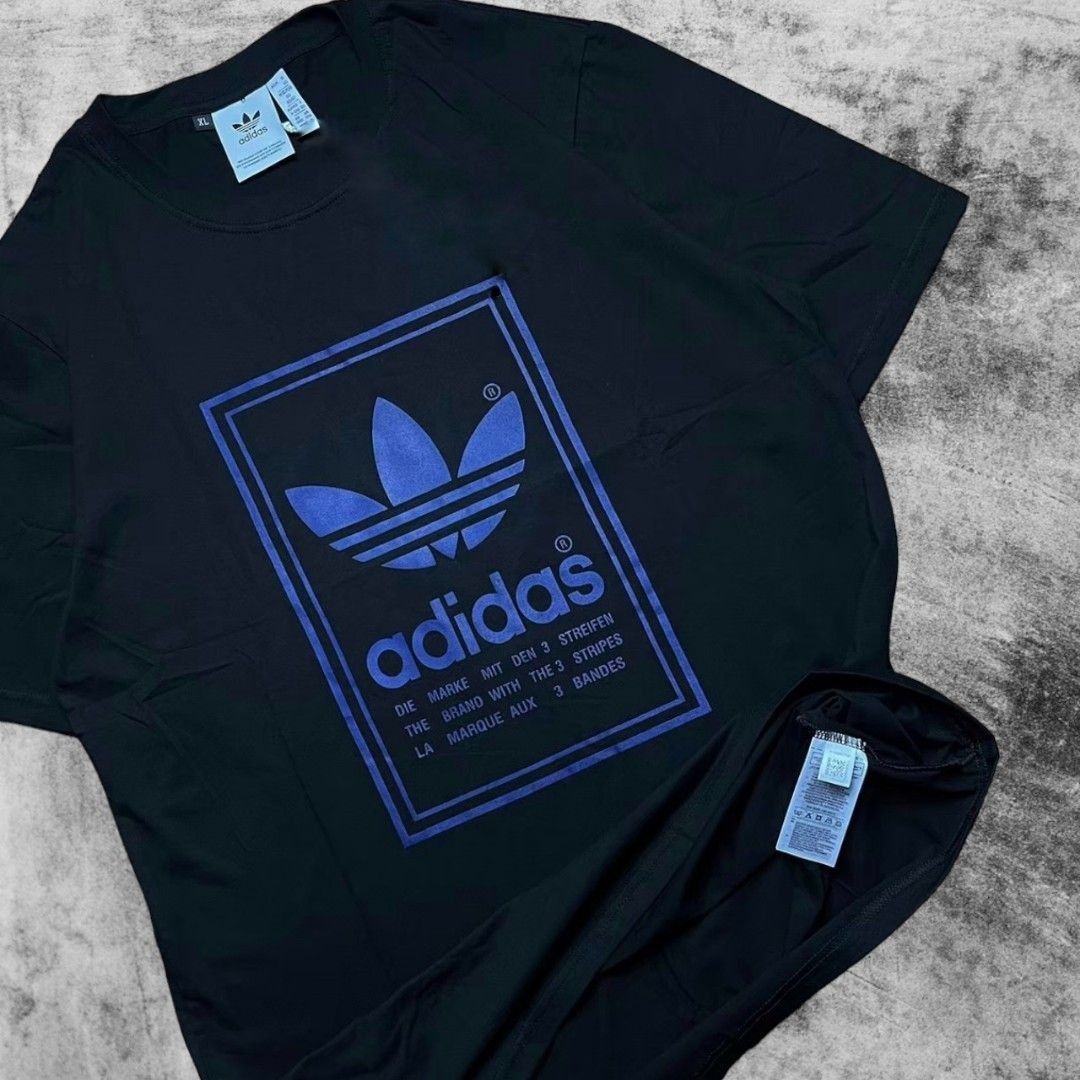 Kaos Adidas Box Logo Hitam, Fesyen Pria, Pakaian , Atasan di Carousell