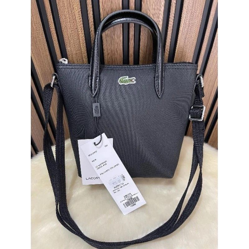 LACOSTE WOMEN'S L12. 12 MINI ZIP TOTE BAG IN NOIR on Carousell