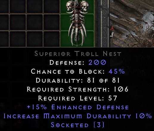 (Non-Ladder) 03 socketed 15%ed socketed Troll Nest for your runewords ...